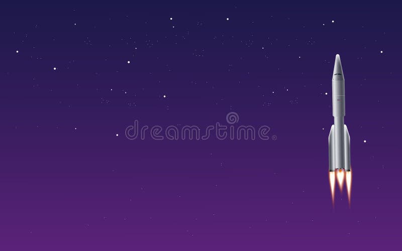 3D Space Rocket Fly after Take Off in the Gradient Sky at Night ...