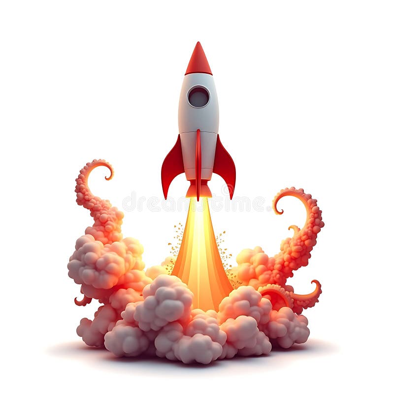3d Space Rocket Launch with Smoke Effect Stock Illustration ...