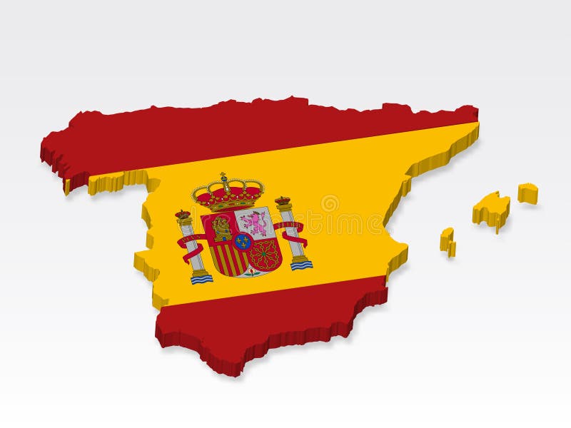 3D Spain Map with Flag. Three Dimensional Map of Spain with Shadow ...