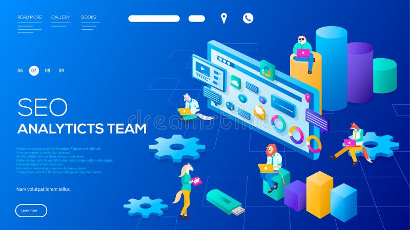 3d it Specialists Working on SEO Analytics Team Landing Page. Character ...