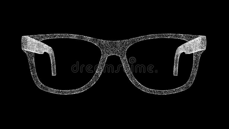 3D Spectacles Sunglasses on Black Bg. Object Dissolved White Flickering ...