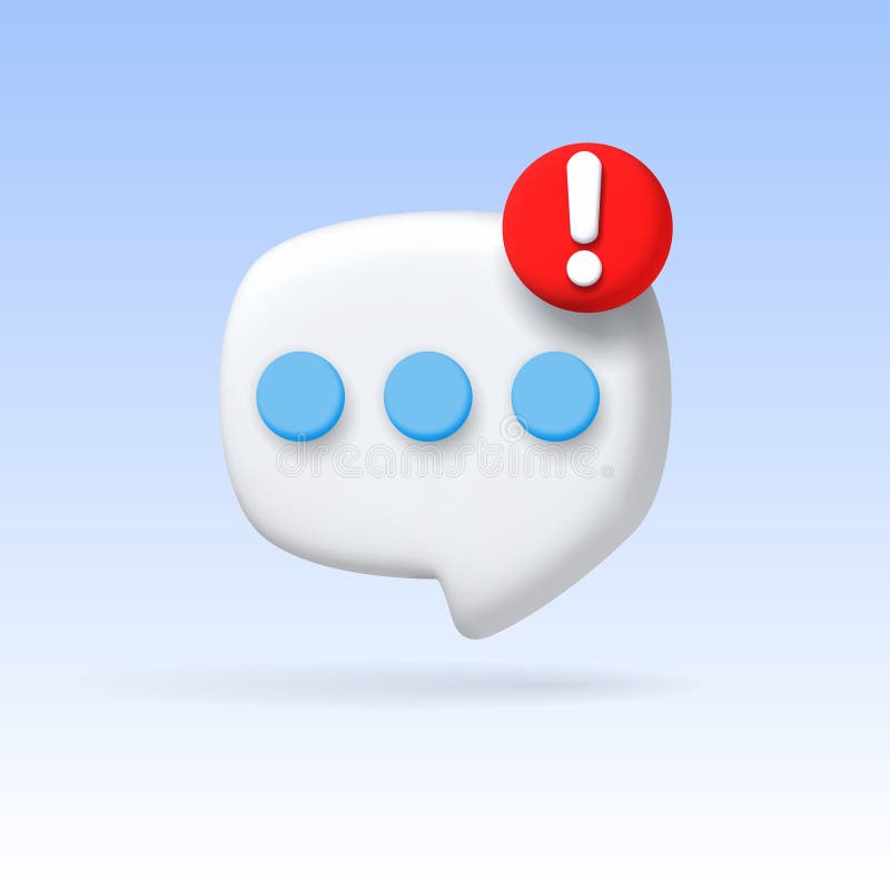 3D Speech Bubble Icon with Alert Notice. Stock Vector - Illustration of ...