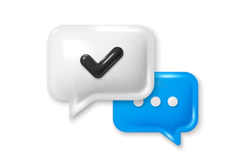 3d Speech Bubble Icon with Checkmark. Chat Comment with Ellipsis Icon ...
