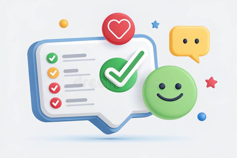 3D Speech Bubble with Tick Mark for Social Chat Stock Illustration ...