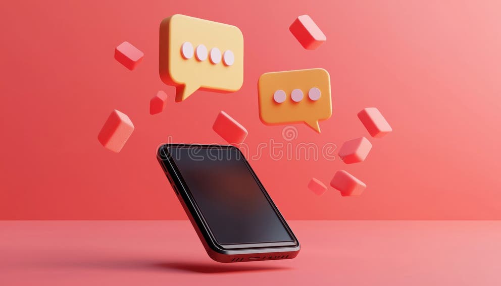3d Speech Bubbles on Mobile Phone with Alert Notice Stock Illustration ...