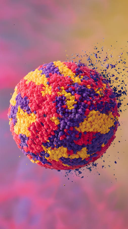 3D Sphere of Colorful Particles, Some Disintegrating, Dynamic Visual ...