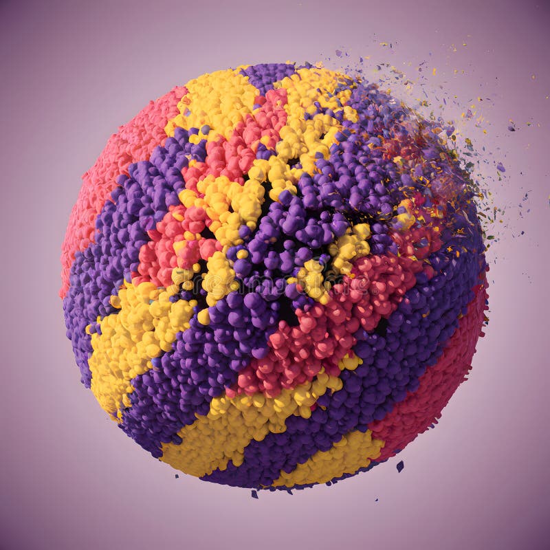 3D Sphere of Colorful Particles, Some Disintegrating, Dynamic Visual ...