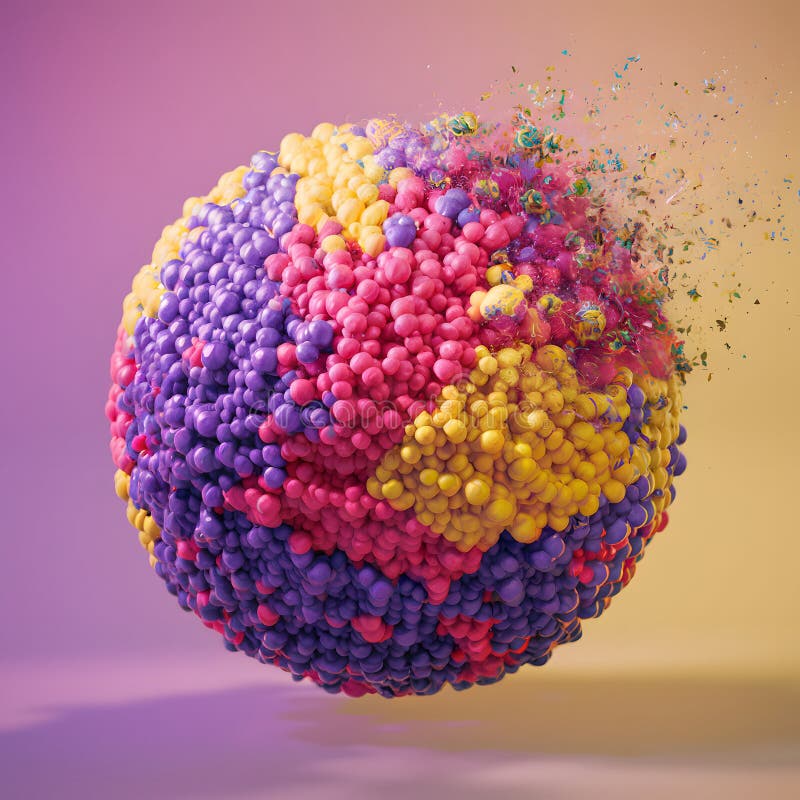 3D Sphere of Colorful Particles, Some Disintegrating, Dynamic Visual ...