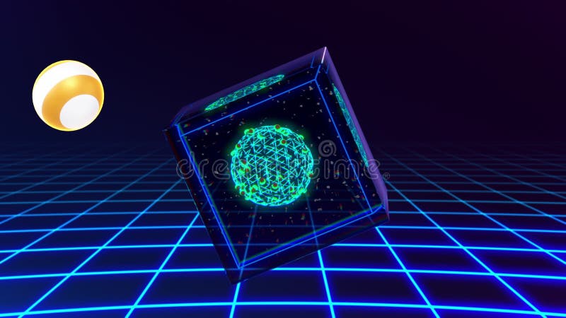 3d Sphere Fly Around Data Block with Virus. Cyber Security Concept 3d ...