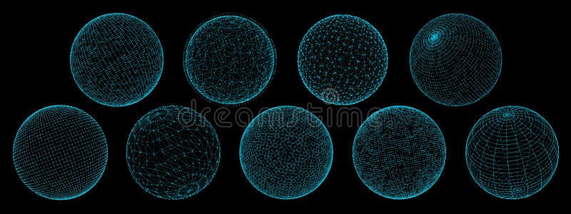 3d Sphere Globe, Grid and Wireframe, Network Balls Stock Vector ...