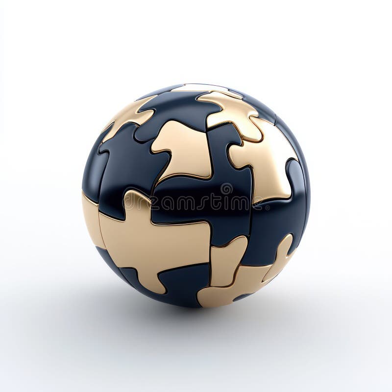 3D Sphere with Gold and Navy-Blue Interlocking Puzzle Segments ...