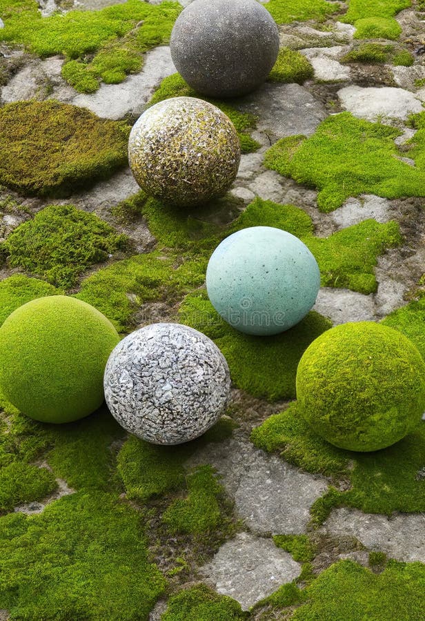 3D Sphere Made of Natural Materials of Grass, Stone and Earth, Vertical ...