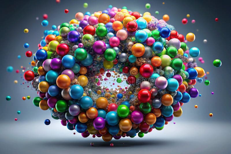 3D Sphere of Multicolored Rings in Cloud from Multicolored Drops. 3D ...