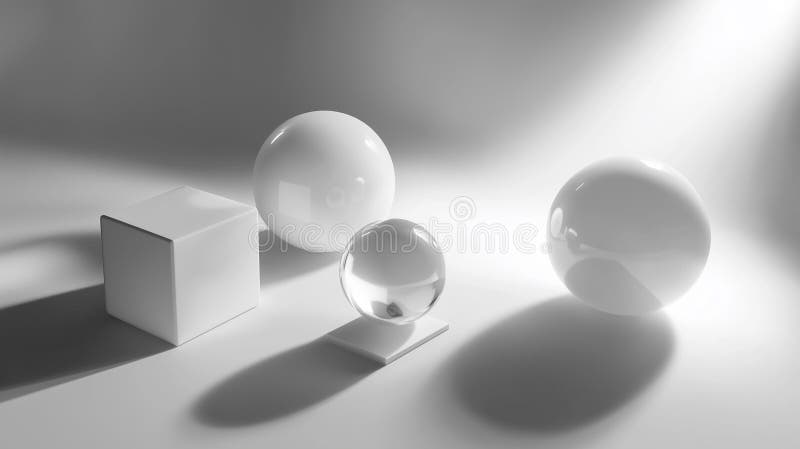 3D Spheres and Cubes on Monochromatic Background with Soft Light and ...