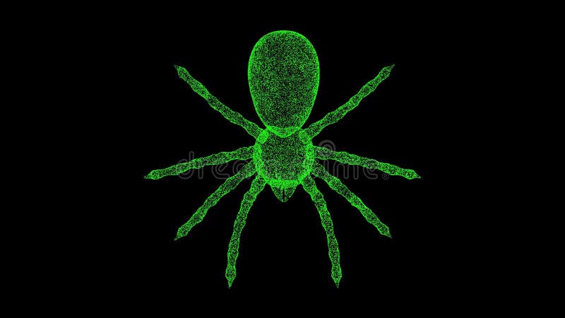 3D Spider on Black Bg. Object Dissolved Green Flickering Particles ...
