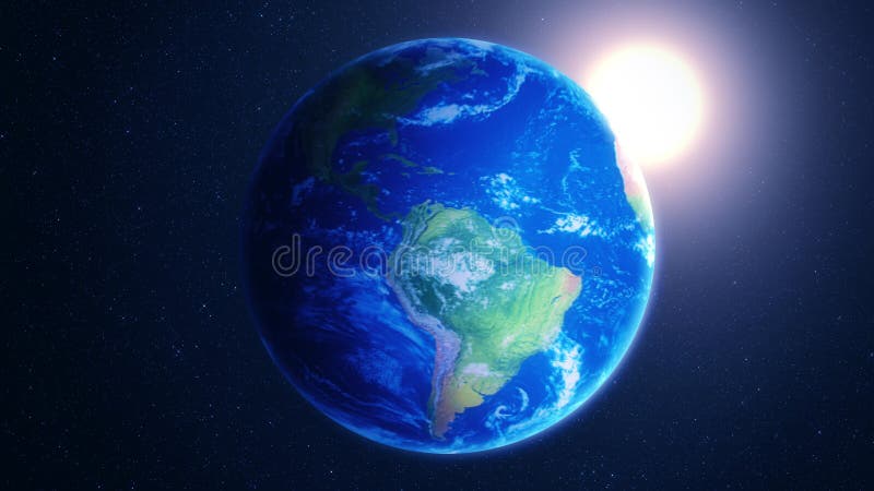 3D Spinning Planet Earth with Sun & Stars Loop Background Stock Video ...