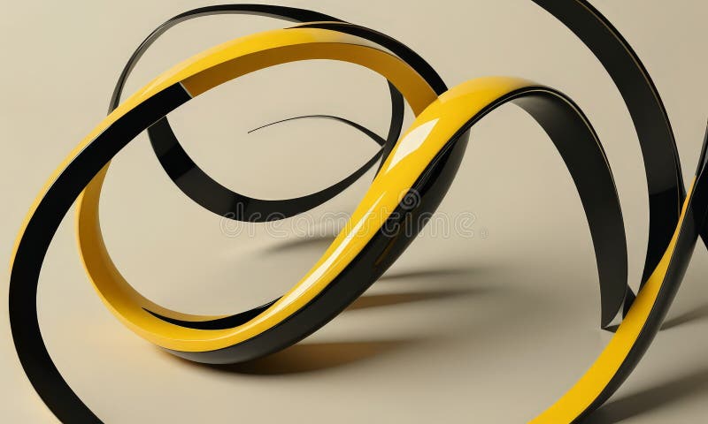 3D Spiral-like Structure Composed Black and Yellow Rings, Creating Sense Movement and Dynamism ...