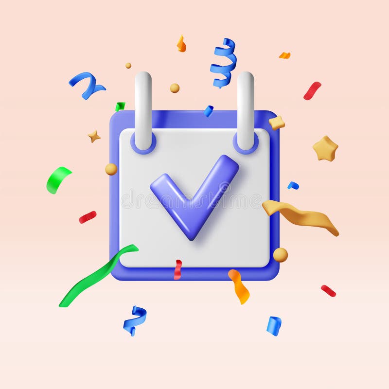 3D Spiral Wall Calendar and Check Mark in Confetti Stock Vector ...