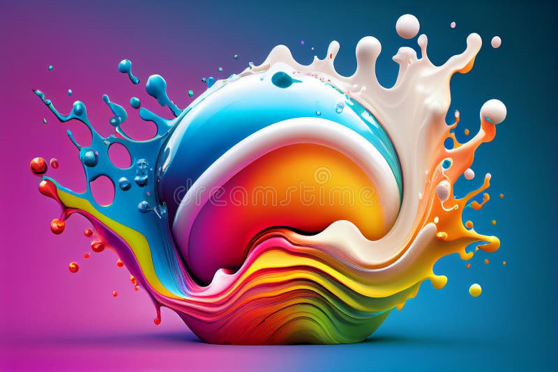 3D Splashes of Different Rainbow Thick Colors on a Colorful Background ...