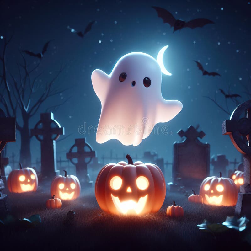 3D Spooky Halloween at Graveyard Stock Illustration - Illustration of ...