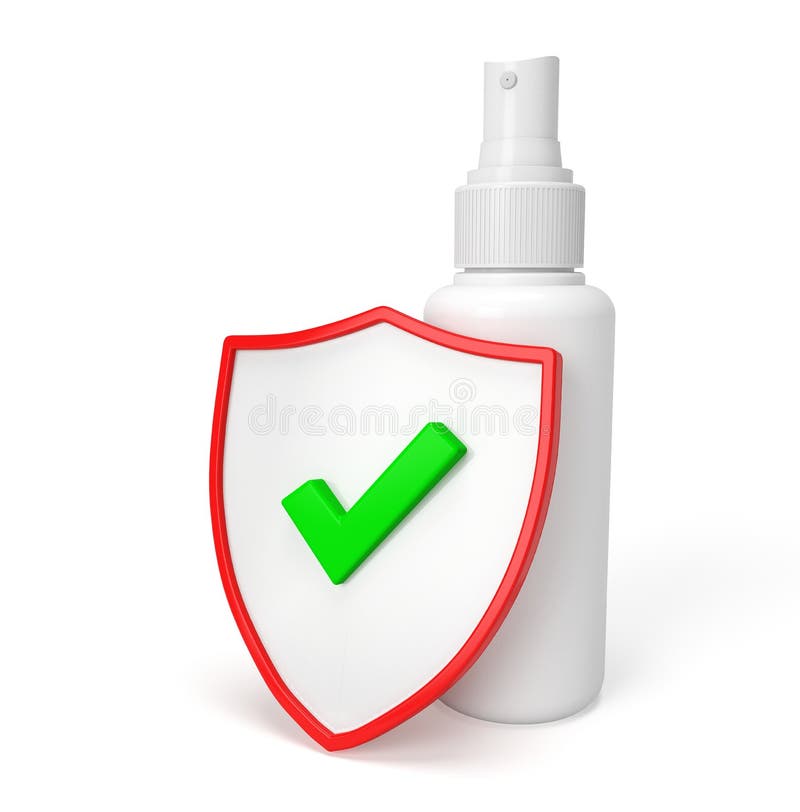 3D Spray Bottle with Shield Stock Illustration - Illustration of bottle ...