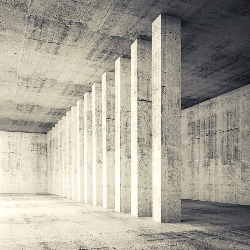 3d Square Empty Interior with Concrete Walls and Columns Stock ...