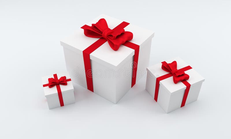3D Square Gift Box with Red Bow. 3D Rendering. Stock Illustration ...