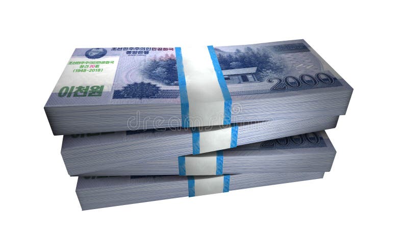 3D Stack Banknote of 2000 North Korea Won Money Stock Illustration ...
