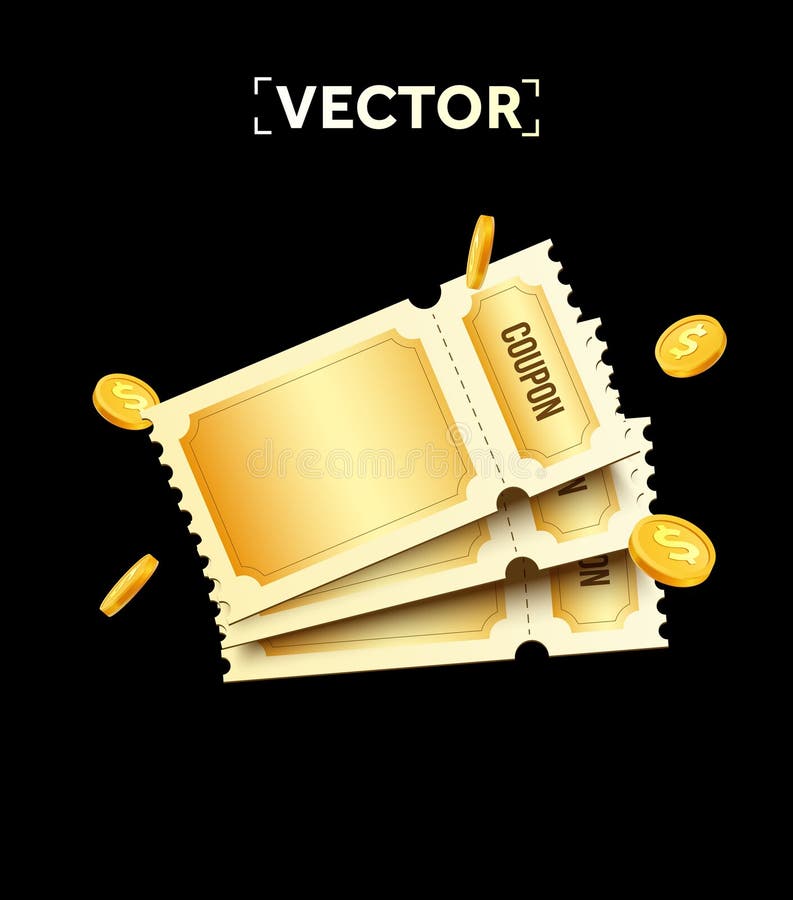 3d Stack of Blank Golden Coupons Template with Coupon Code with Golden ...