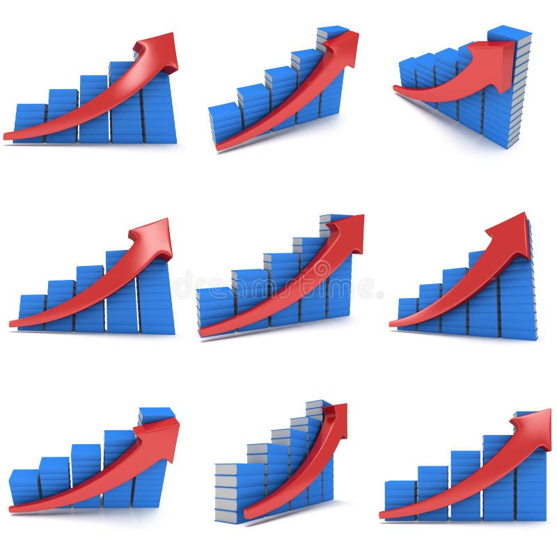3d Stack of Books Bar Graph Chart with Red Arrow Stock Illustration ...