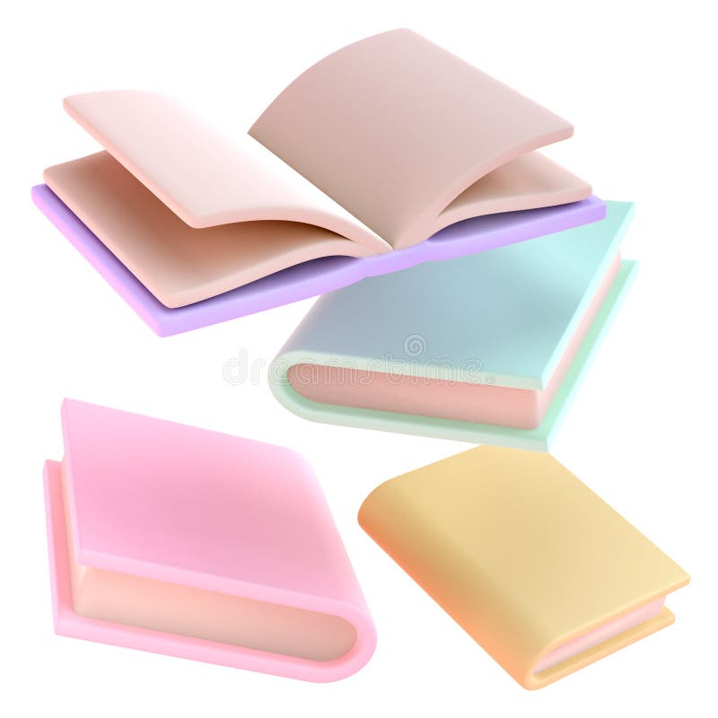 3D Stack of Books Falling Down in Air and One Open Book Icon. Isolated ...