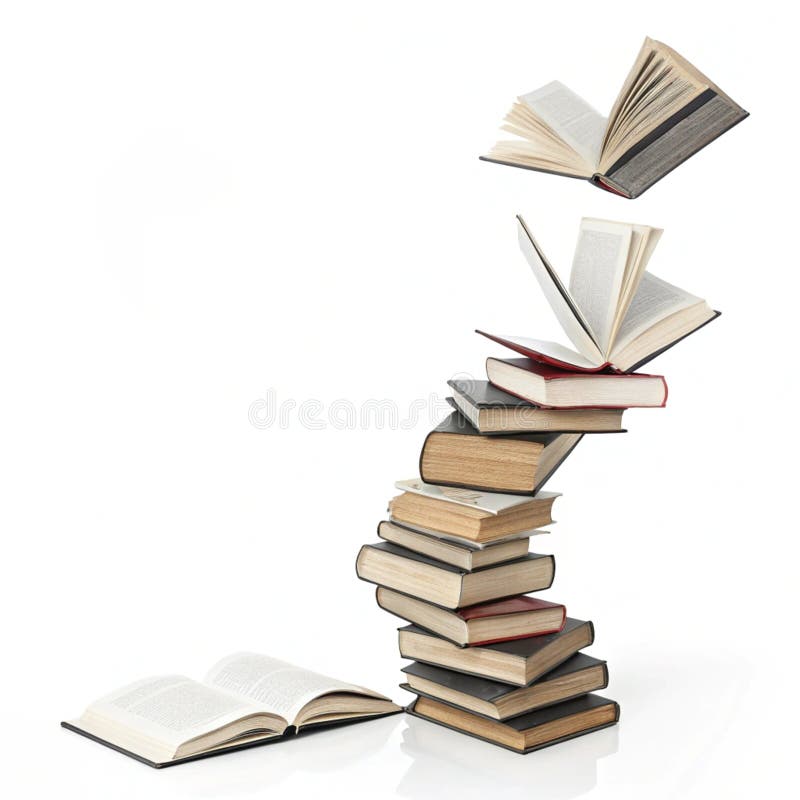 3D Stack of Books Falling Down in Air and One Open Book Icon Isolated ...
