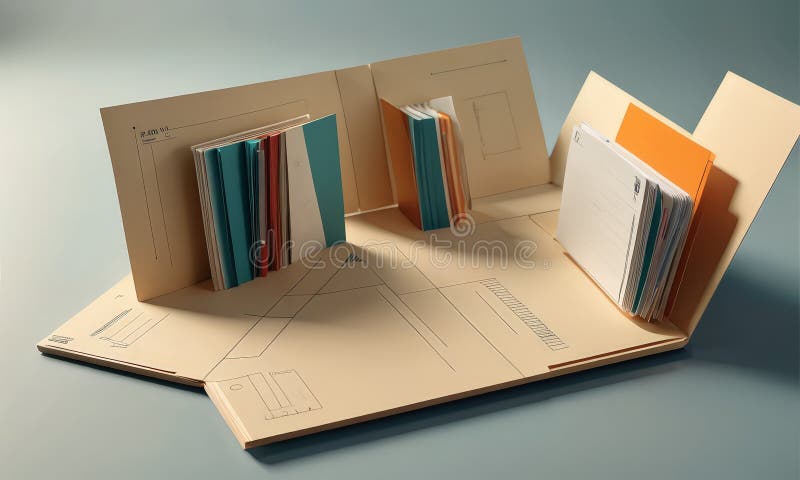 3D Stack Books with Various Colored Spines, Arranged on Light-colored ...