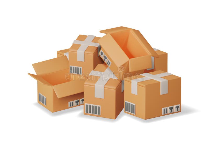 3D Stack of Cardboard Boxes Isolated. Stock Vector - Illustration of ...