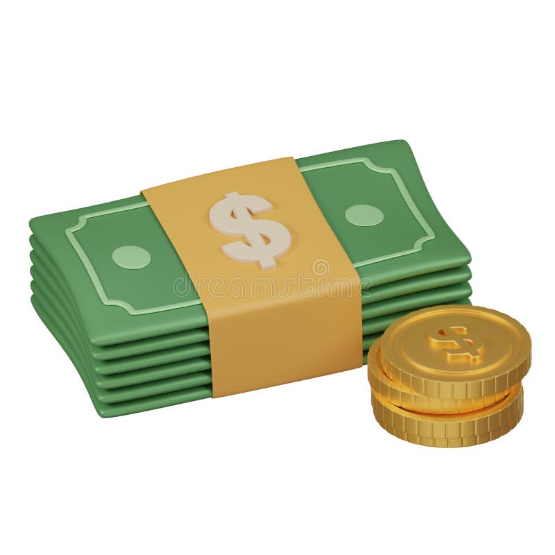 3D Stack of Cash with Coin Icon Stock Photo - Illustration of wealth ...