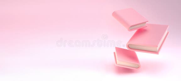 3D Stack of Closed Books Falling Down in Air Pink Books on Pink ...
