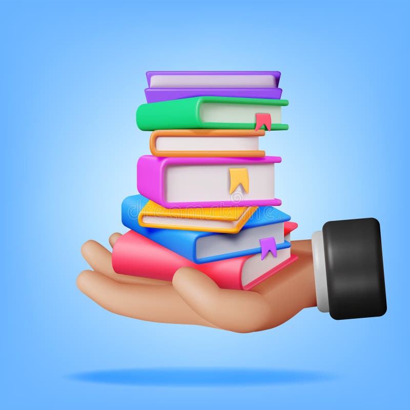 3D Stack of Closed Books in Hand Stock Vector - Illustration of learn ...