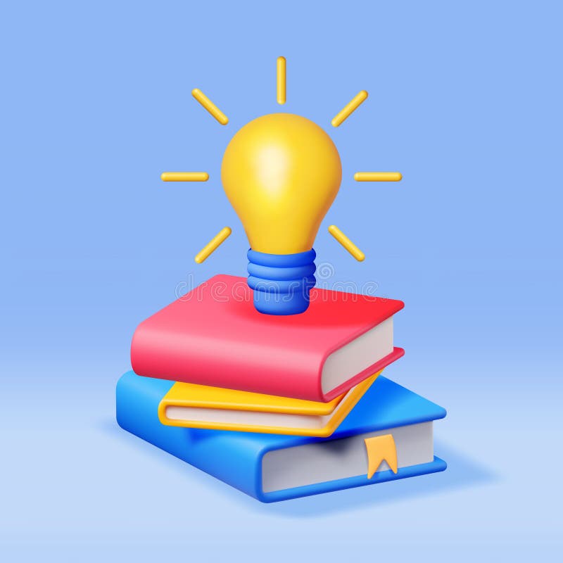 3D Stack of Closed Books with Light Bulb Stock Vector - Illustration of ...
