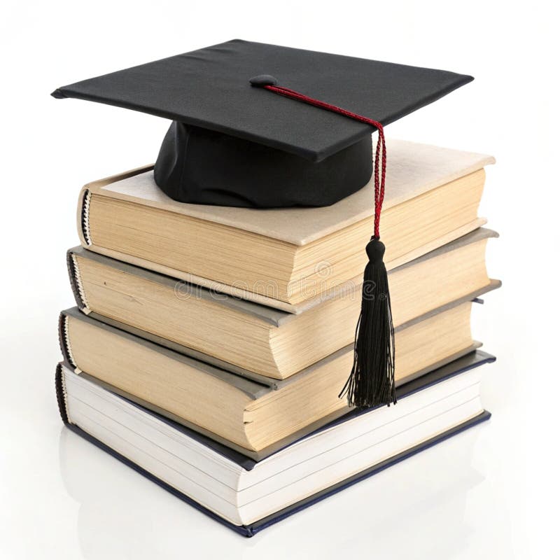 3D Stack of Closed Books and University or College Black Cap Isolated ...