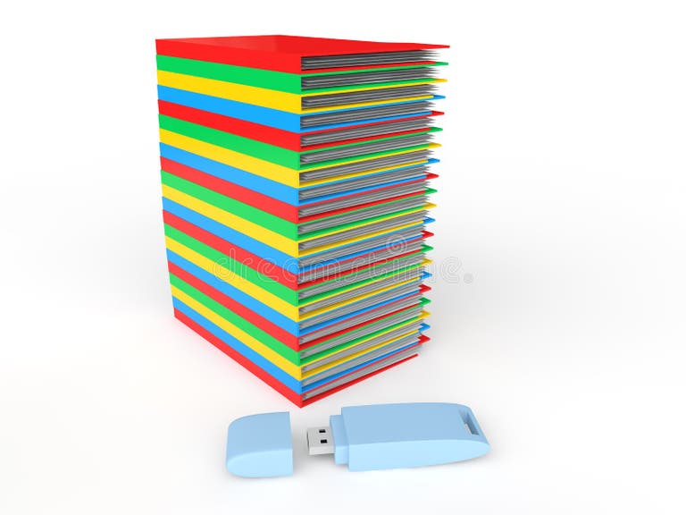 3d Stack of File Folders and USB Flash Drive Stock Illustration ...