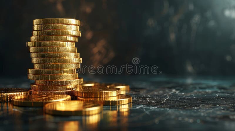 3D Stack of Gold Coins with Shining Effect on Dark Gray Background ...