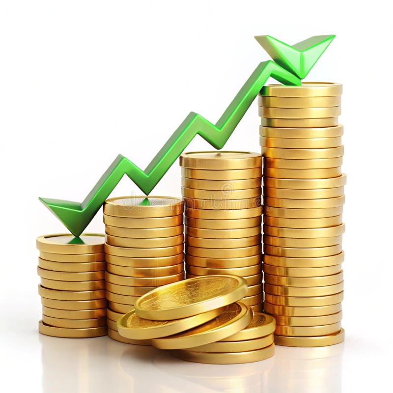 3D Stack of Golden Coins and Growth Icon Stock Illustration ...