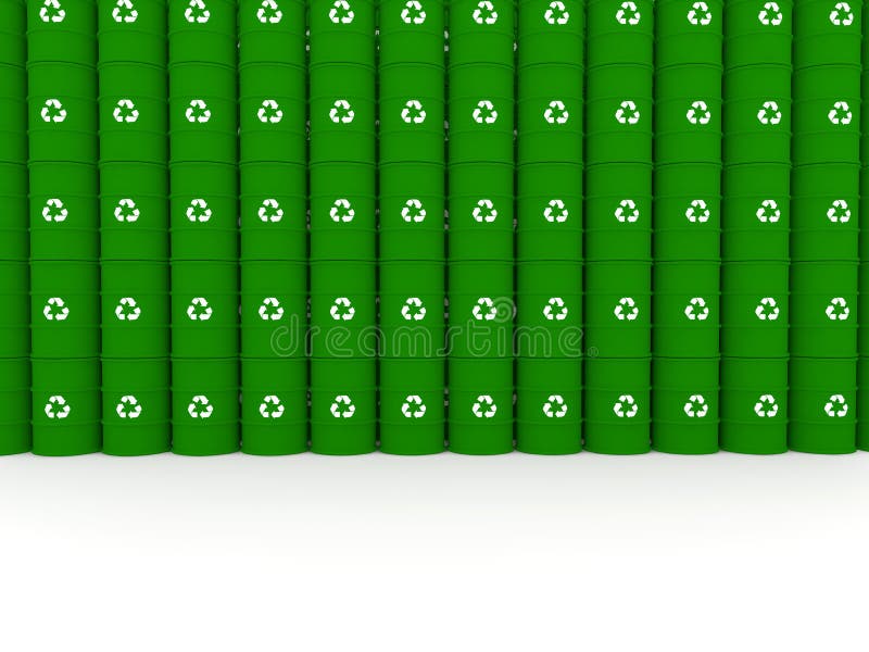 3d Stack of Green Drums with Recycle Symbol Stock Illustration ...