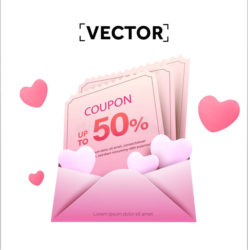 3d Stack of Pink Coupons with Percentage Off, Coupon Code, Inside a ...