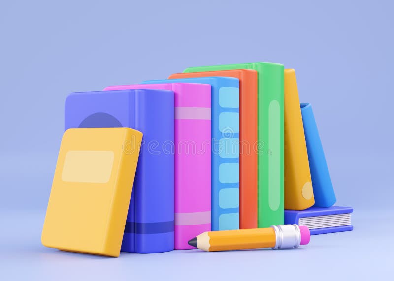 3d Stack School Book Render. Library Illustration or Study Textbook ...