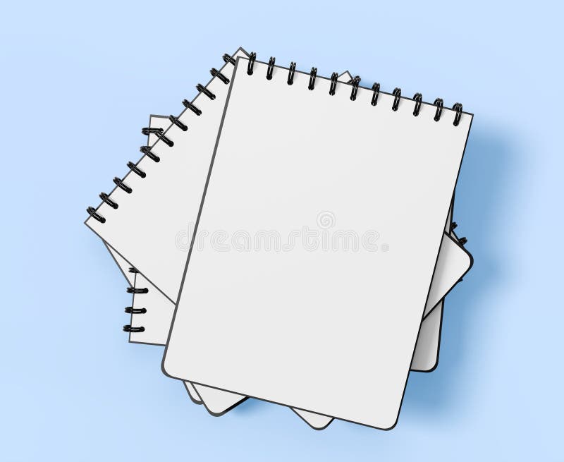 3d Stack of Spiral Binder Notebook Mockup with White Paper Sheet Top ...