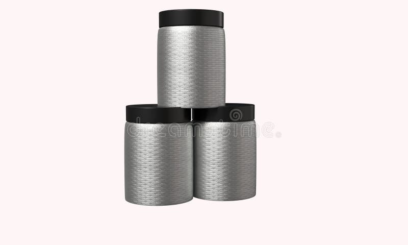 3D Stack of Three Metal Cans. Isolated on a White Background Stock ...