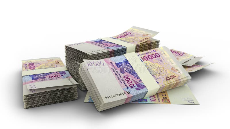 3d Stack of 10000 West African CFA Notes Isolated on White Background ...