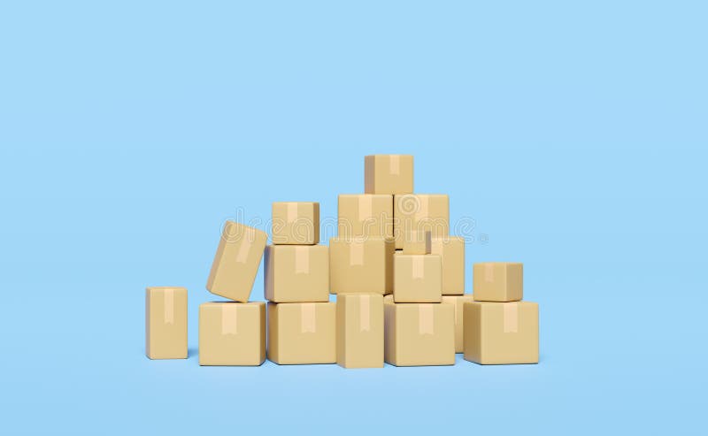 3d Stacked Goods Cardboard Box Isolated on Blue Background. Concept 3d ...