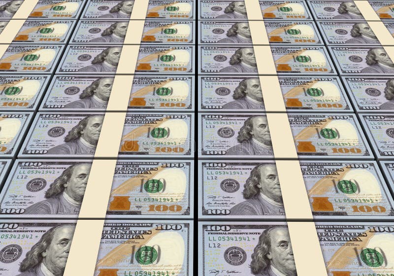 3D Stacks of Hundred US Dollars White Background Stock Illustration ...